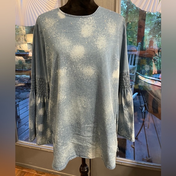 Tops | Bleached Stoned Blue Jean Top A247sh | Poshmark